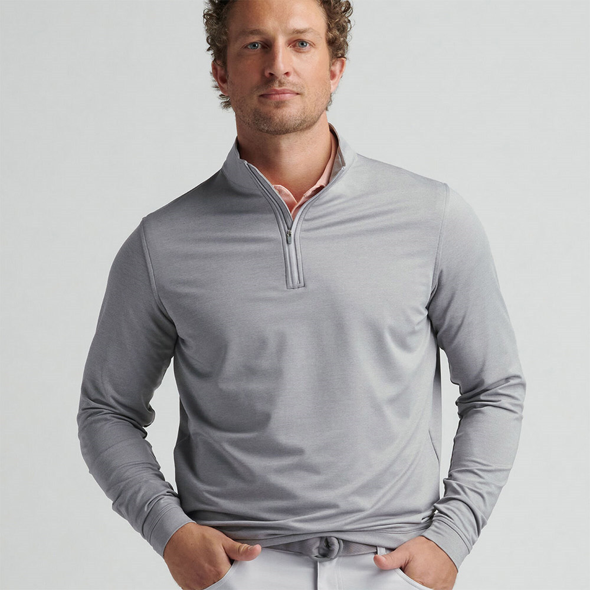 Peter Millar Perth Melange Performance Quarter-Zip - Gale Grey - Links ...