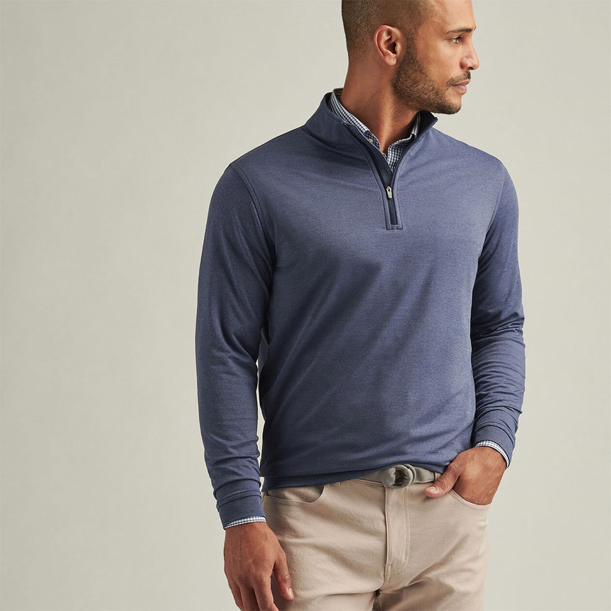 Peter Millar Perth Melange Performance Quarter-Zip - Navy - Links ...